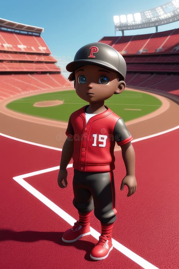 3dcute Young Baseball Player in Stadium Background. Generative AI Stock ...