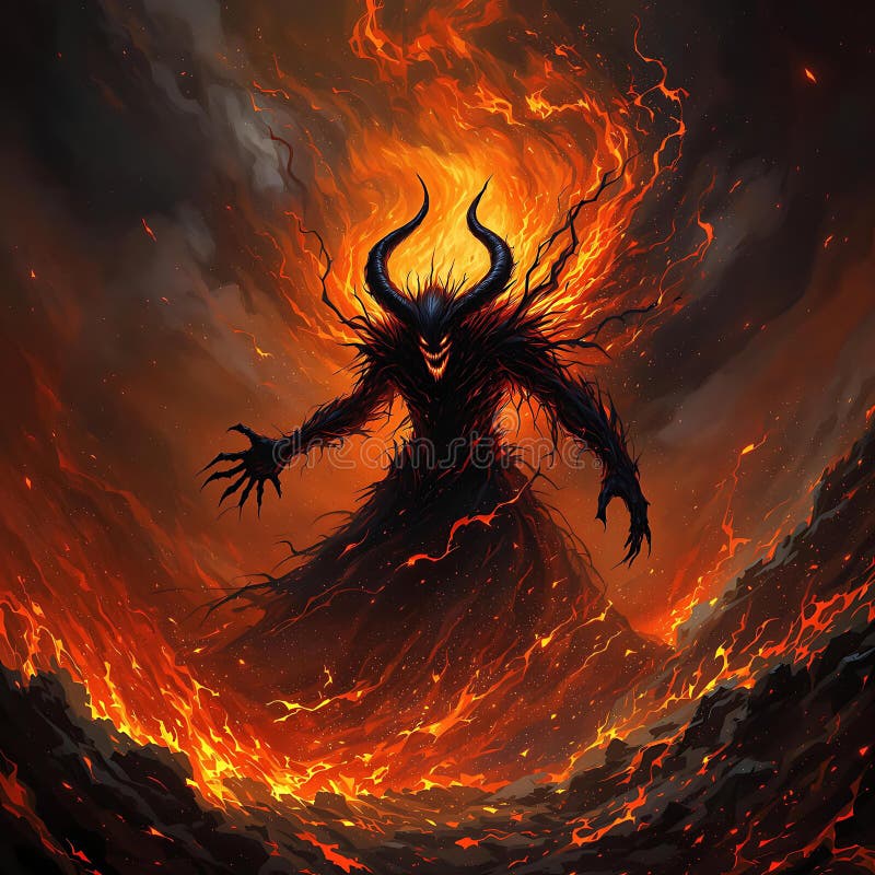 Ddemon, Engulfed in Hellfire, Radiates Power and Menace, Its Fiery Eyes ...