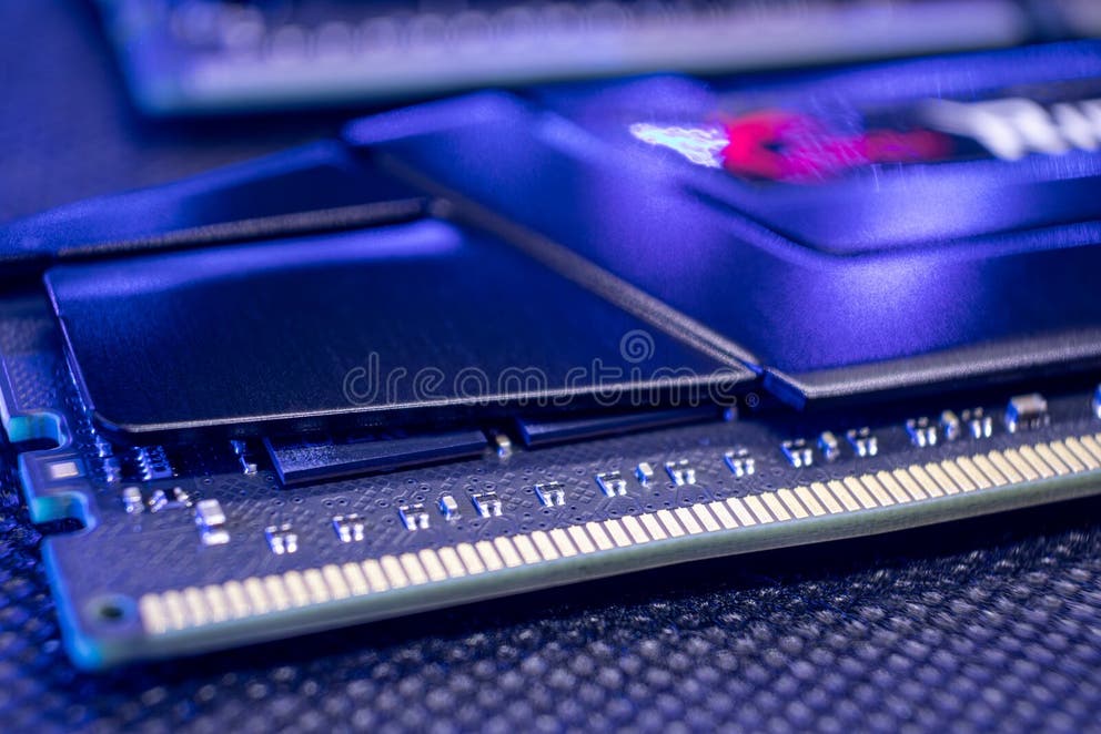 DDR4 DRAM Computer Memory Hardware in Blue Light Stock Image - Image of ...