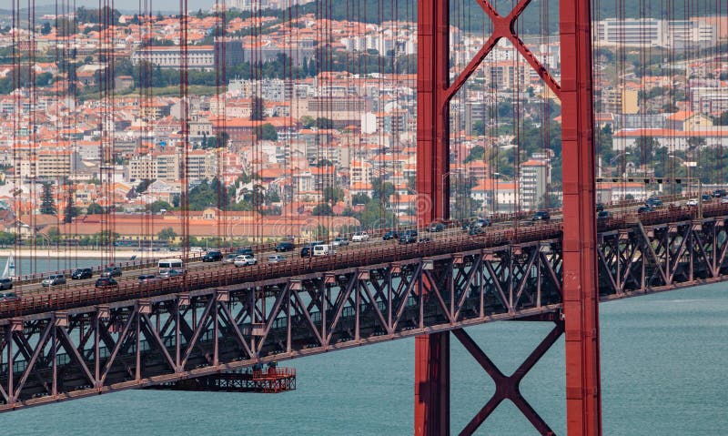 25 de Abril Bridge stock photo. Image of cables, water - 217497912