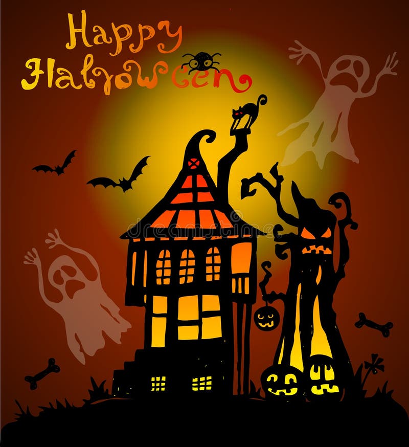 De Achtergrond Van Halloween Met Eng Huis Vector Illustratie ...