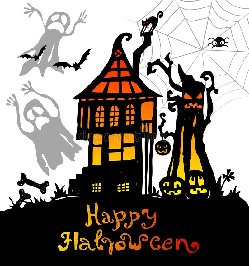De Achtergrond Van Halloween Met Eng Huis Vector Illustratie ...