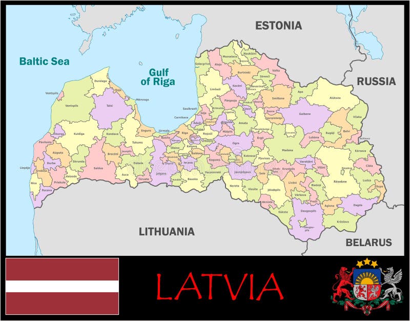 De Kaart Van Letland Met Administratieve Afdelingen Vector Illustratie ...