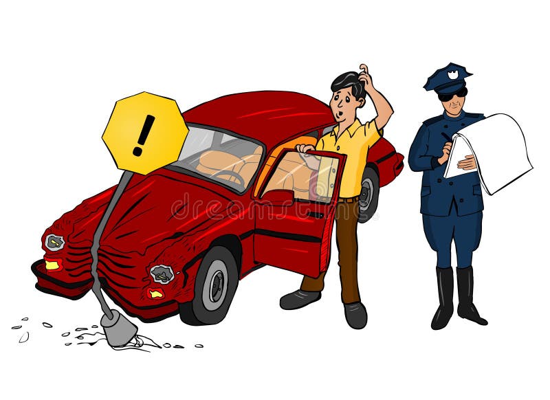 De Auto Van Het Ongeval Met Politie Vector Illustratie - Illustration ...