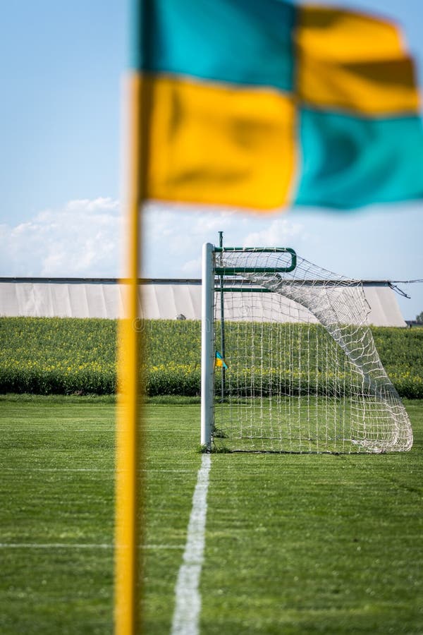 De Bal Van Het Voetbal in Het Doel Stock Foto - Image of gras, liga ...