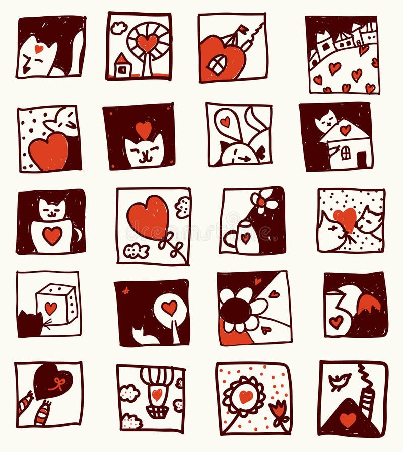 De Beeldverhalen Van De Liefde Met Katten, Bloem, Huizen Vector ...