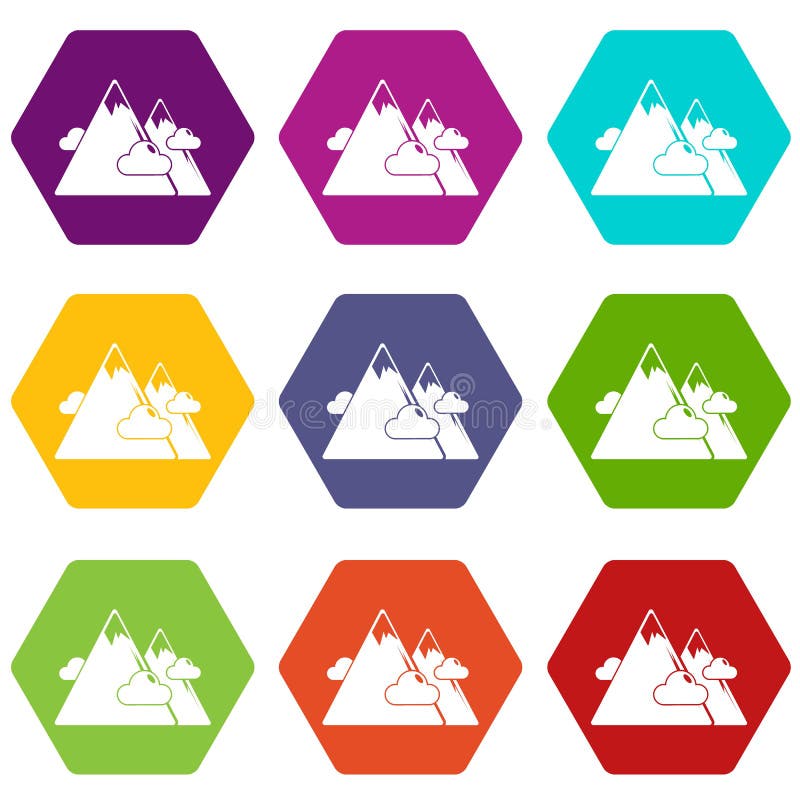 De Bergenpictogrammen Plaatsen Vector 9 Vector Illustratie ...