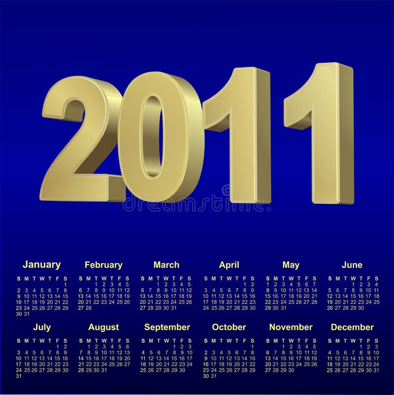 De Blauwe Kalender Van 2011 Vector Illustratie - Illustration of blauw ...