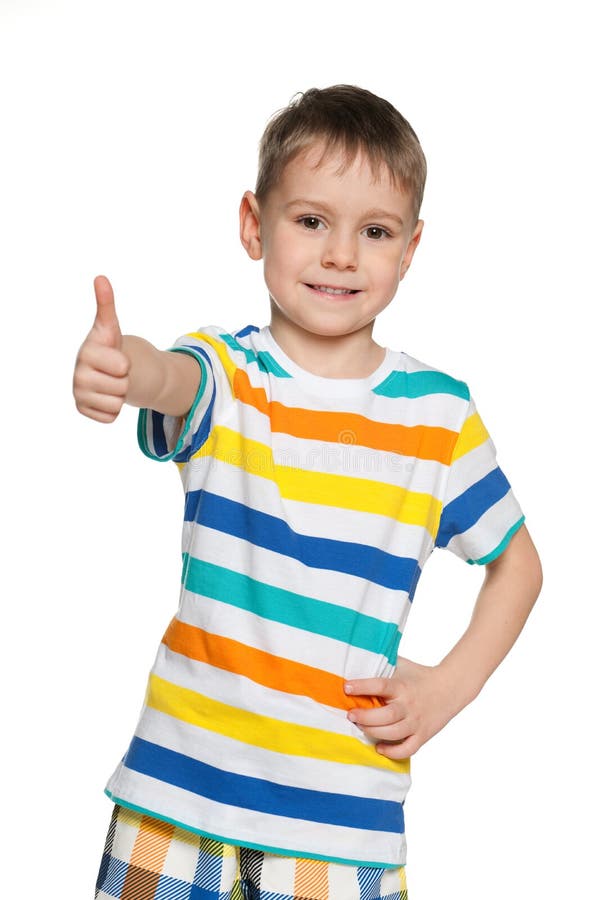 De Blije Jongen Houdt Zijn Duim Tegen Stock Foto - Image of genoegen ...