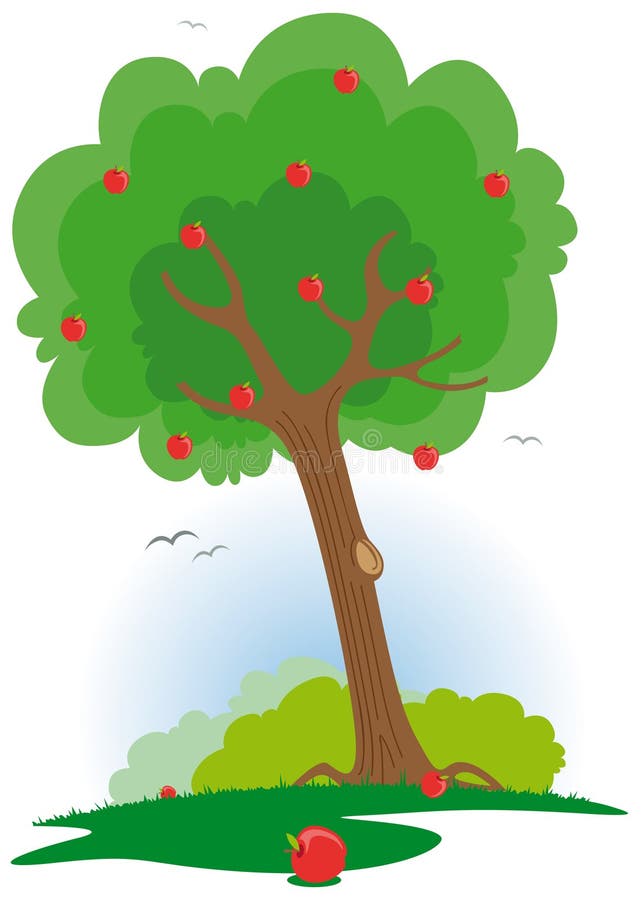 De Boom Van De Appel Met Rode Appel Vector Illustratie - Illustration ...