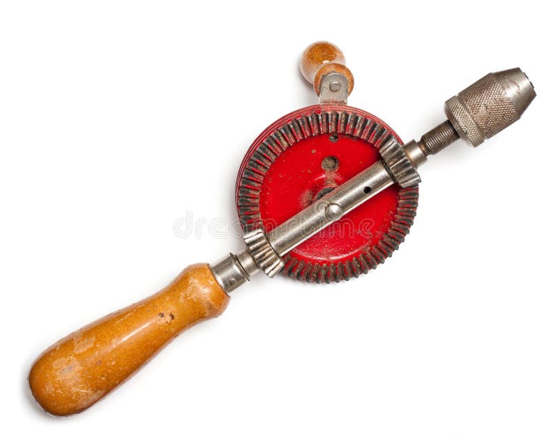 Oude Handboor Met Een Rood Houten Handvat, Geïsoleerd Op Een Witte ...