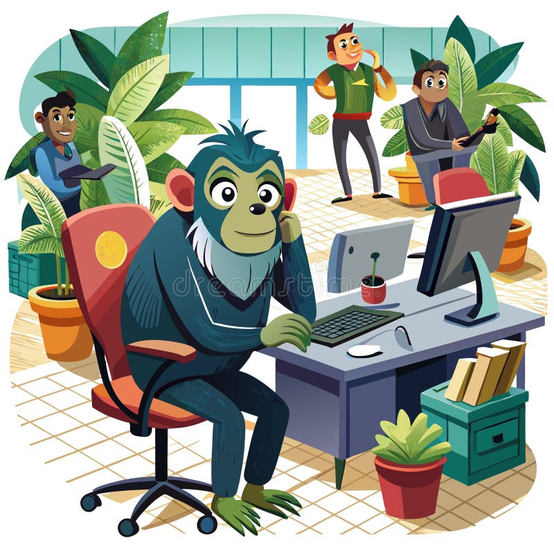 De Brazzas Monkey Ignored Runs Office Vector Stock Illustration ...