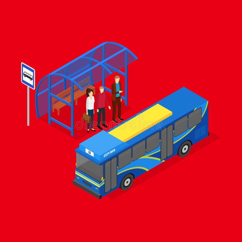 De Bus 3d Isometrisch Weergeven Van Het Stads Openbare Vervoer Vector ...