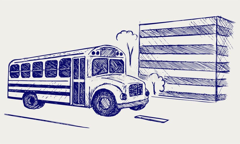 De Bus Van De School. De Stijl Van De Krabbel Vector Illustratie - Illustration of mensen ...