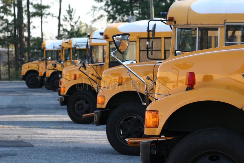 De bussen van de school stock foto. Image of parkeren, geel - 636376