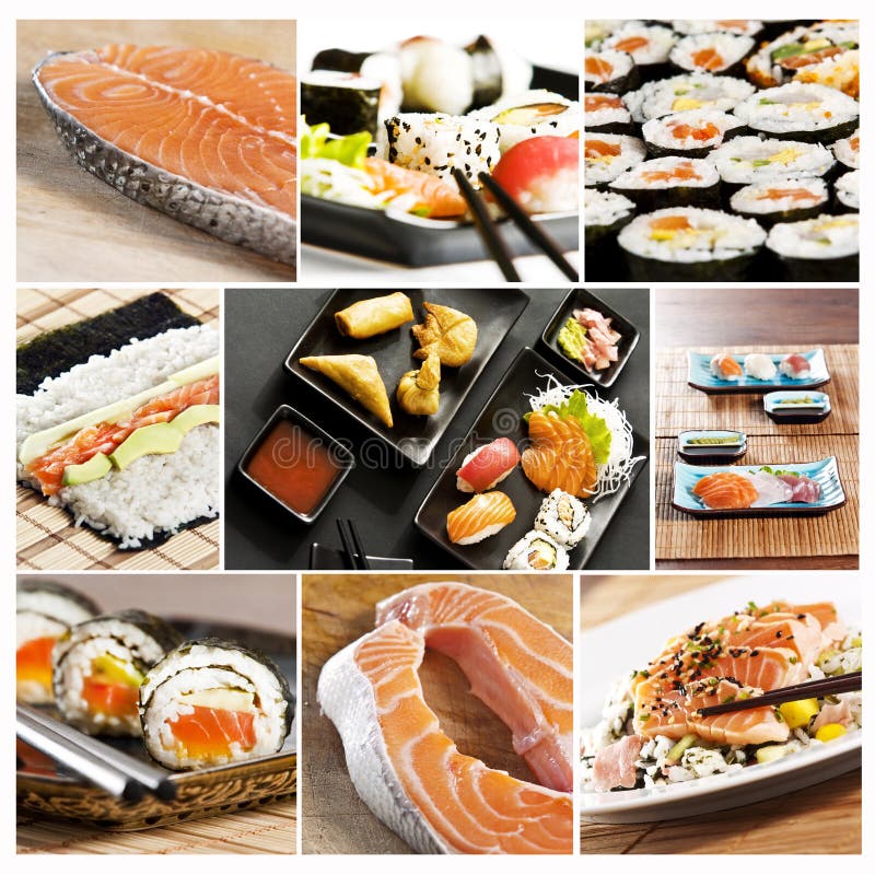 De collage van sushi stock foto. Image of voedsel, schotel - 9806438