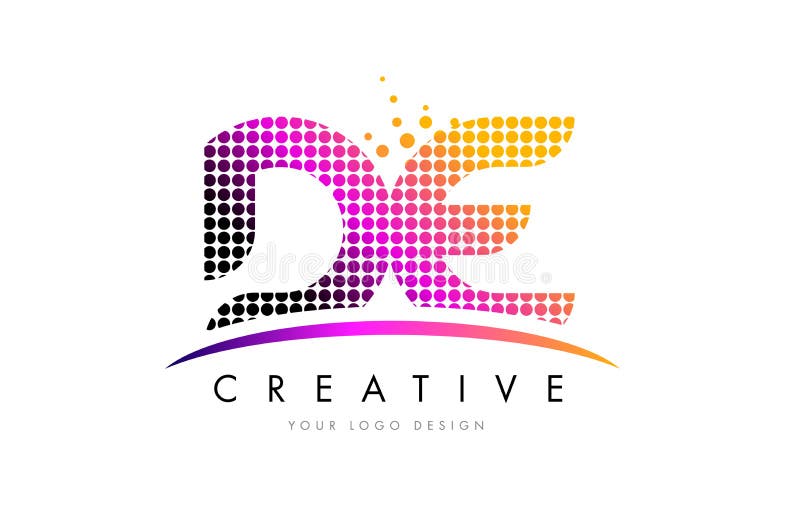DE D E Letter Logo Design with Magenta Dots and Swoosh Stock Vector ...
