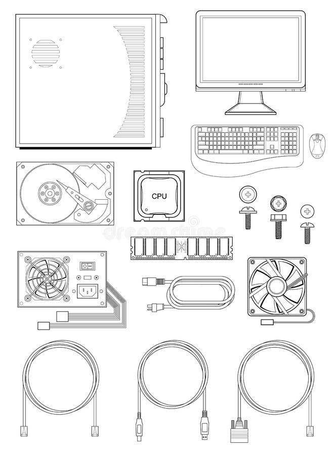 De Delen En De Toebehoren Van De Computer Vector Illustratie ...
