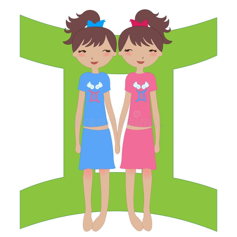 Kleurpotloodhand Die Twee Zusters Logo Symbol Trekt Stock Illustratie ...