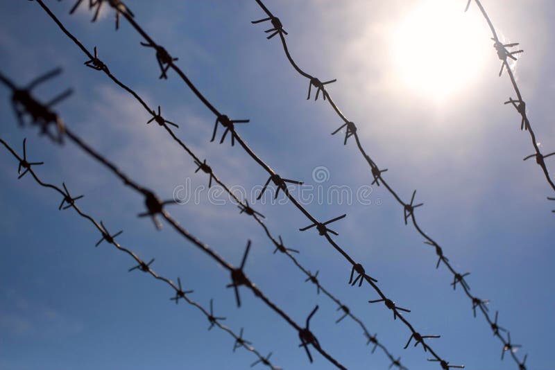 De Draad Van De Weerhaak Met Zon Stock Foto - Image of beveilig ...