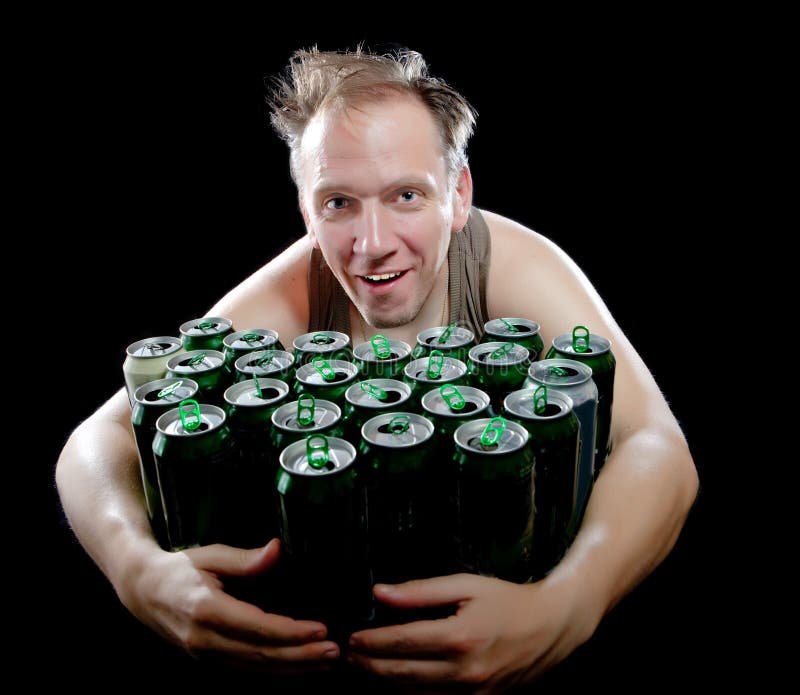 De Dronken Man En is Heel Wat Lege Bierblikken Stock Afbeelding - Image ...