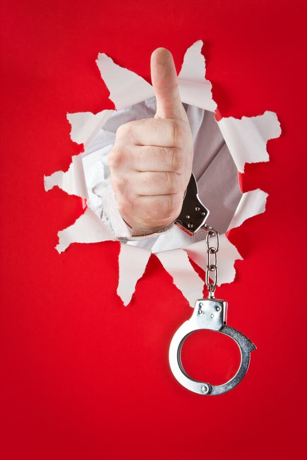 De duim toont o.k. stock afbeelding. Image of misdaad - 7817617