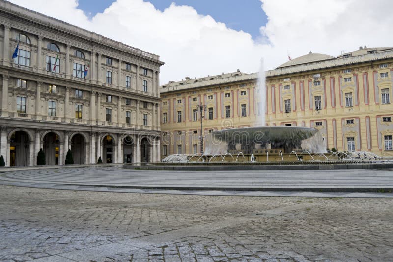 De Ferrari Square with Fountain Stock Photo - Image of sunlight, famous ...
