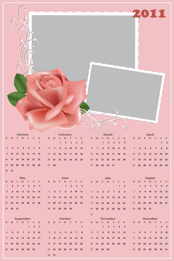 De Fotoframe Van Het Huwelijk Met Kalender 2011 Vector Illustratie ...