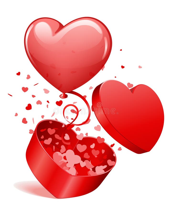 De Gift Van Het Hart Open Met Vliegharten En Ballon Stock Illustratie ...