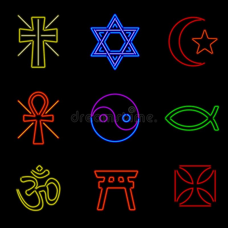 Negen Godsdienstige Symbolen Vector Illustratie - Illustratie bestaande ...