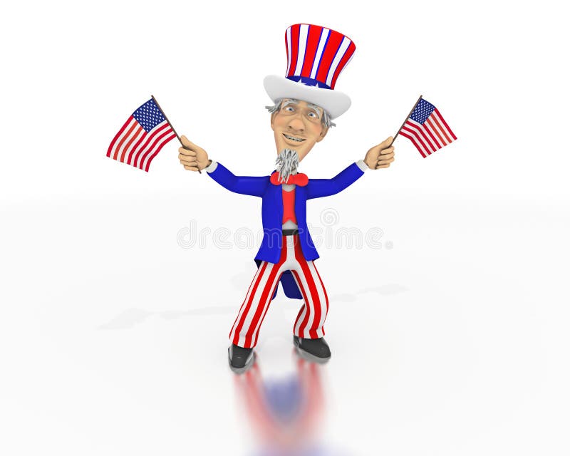 De Golven Van Oom Sam Twee Kleine Amerikaanse Vlaggen Stock Illustratie ...