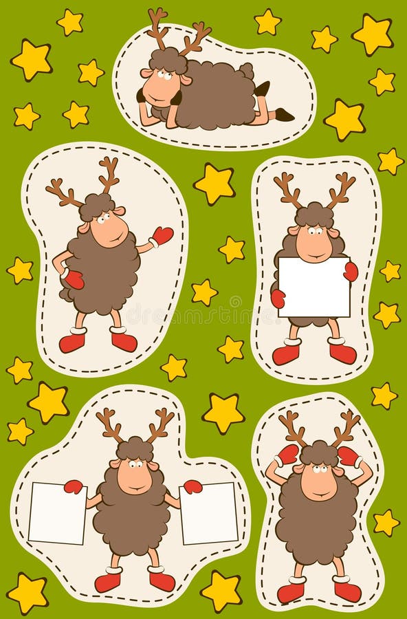 Grappige Herten Met Sleeën. Vector Illustratie - Illustration of ...