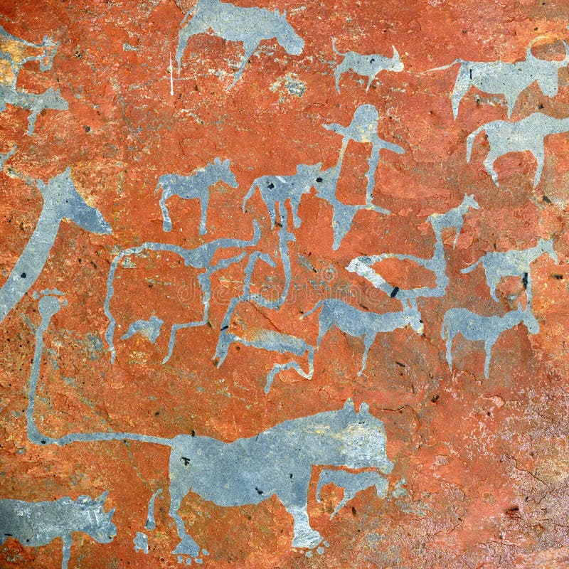 Gravures Van De Bosjesman De Voorhistorische Rots Binnen Stock ...