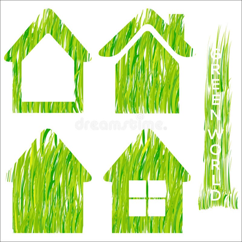 De Groene Vectorpictogrammen Van Het Grashuis Plaatsen 2. Vector ...