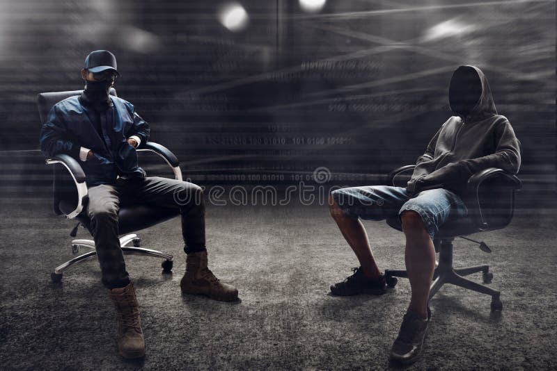 De Groep Hakkers Zit Op Computerzaal Stock Foto - Image of anoniem ...