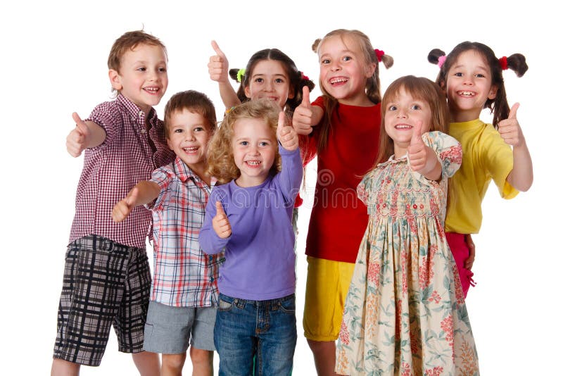 Groep Kinderen Met Duim Omhoog Gebaar Stock Foto - Image of verhoging ...