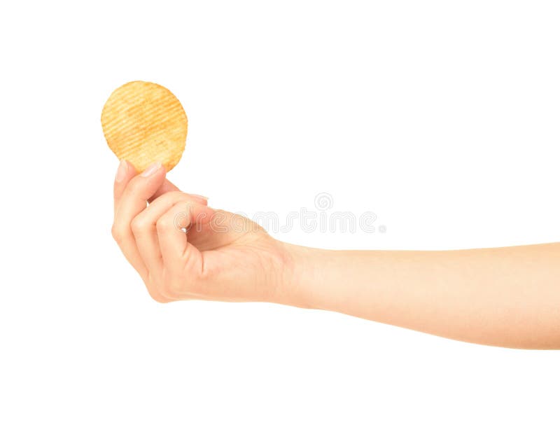 De hand houdt chips stock foto. Image of houdt, volwassen - 61261964