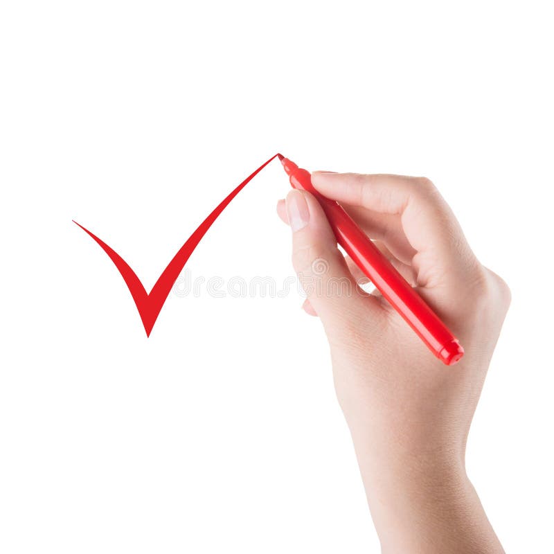 De Hand Met Rode Teller Trekt Een Teken Stock Afbeelding - Image of ...