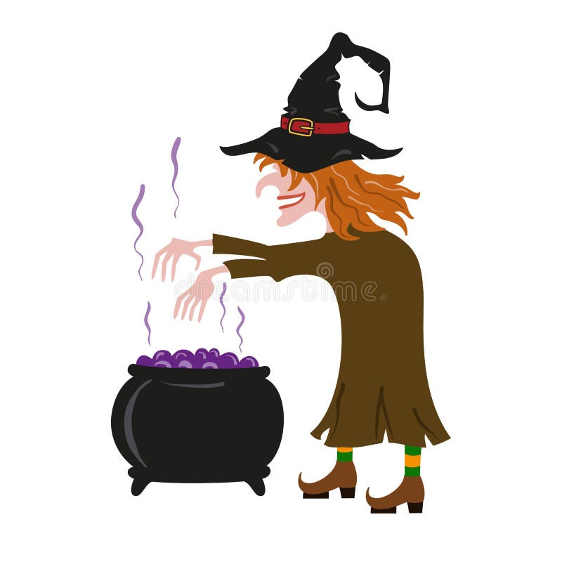 Heks Met Magische Pot De Illustratie Van Halloween Stock Illustratie - Illustration of zwart ...
