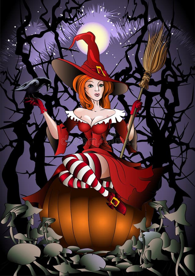 Grappige heksen met pot. vector illustratie. Illustration of werktijd - 26670190