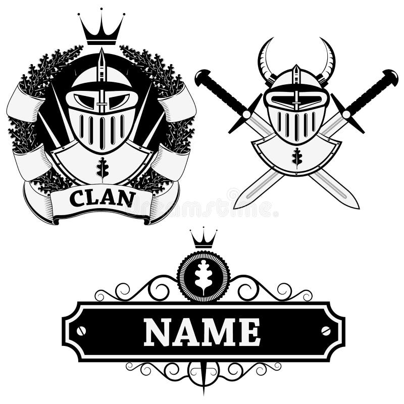 Ridders Embleemmalplaatje Met Middeleeuwse Ridderhelm Ontwerpelement ...