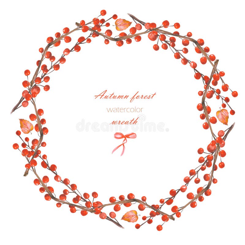 De Herfstkroon (kader) Van Waterverftakken Met De Rode Bessen Stock ...