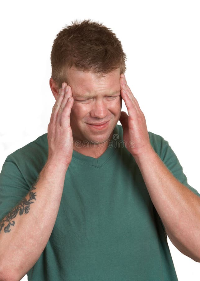 Mens Met Een Hoofdpijn, Migraine, Die Aan Pijn Lijden Stock Foto ...