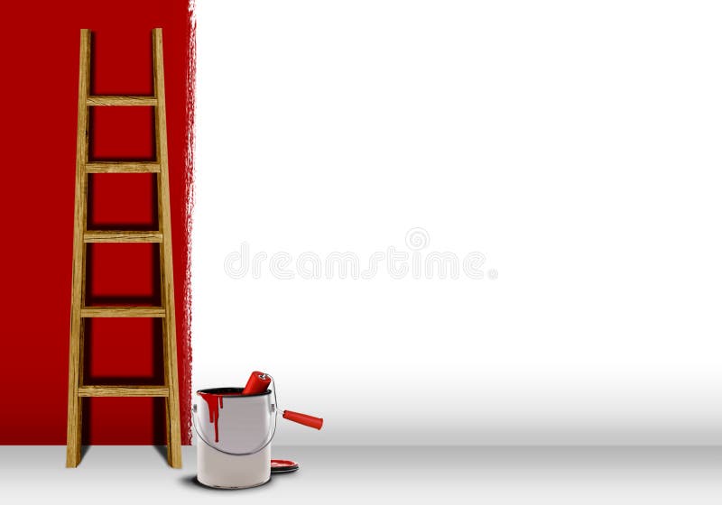 De Houten Ladder Met Rode Halve Verf Eindigt Stock Illustratie ...