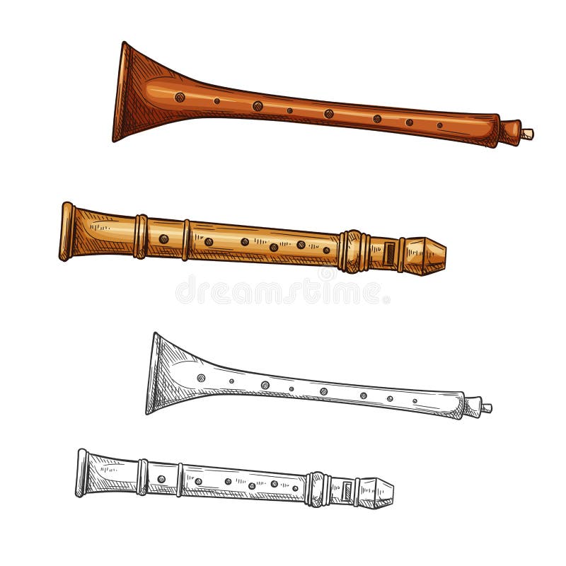 De Houten Schets Van Het Fluit Volks Muzikale Instrument Vector ...