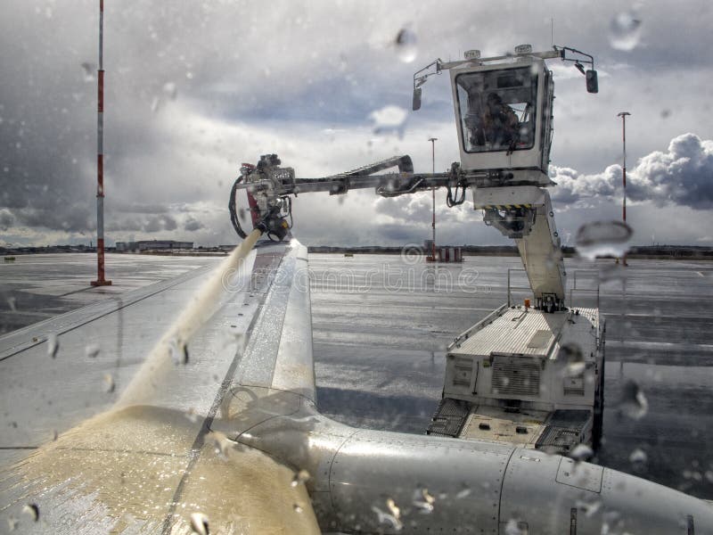 Airplane at Deice Pad, Defrosting, Innsbruck Airport INN, Close-up View ...