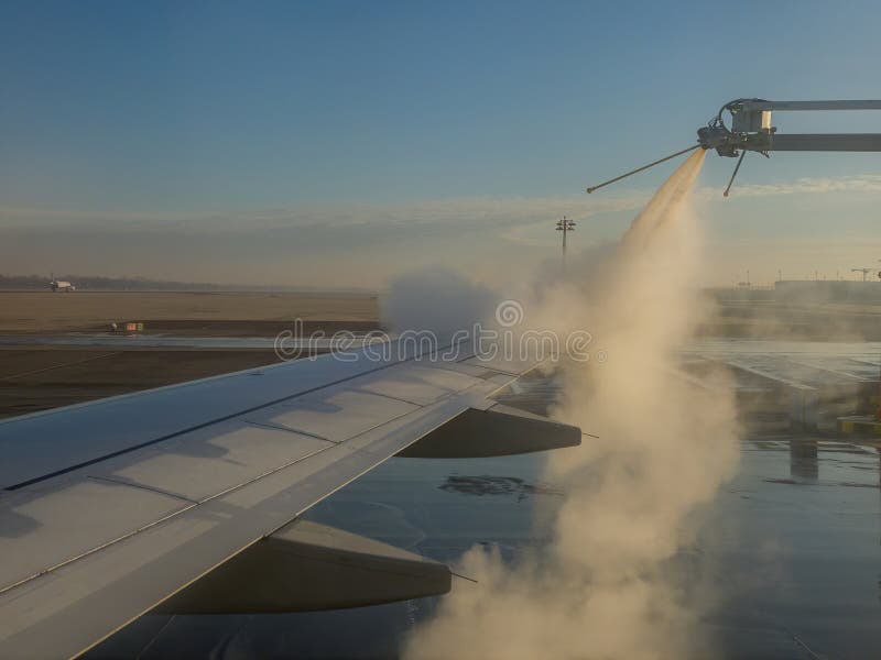 De-icing Airplane Wing before Take Off Stock Photo - Image of spray ...