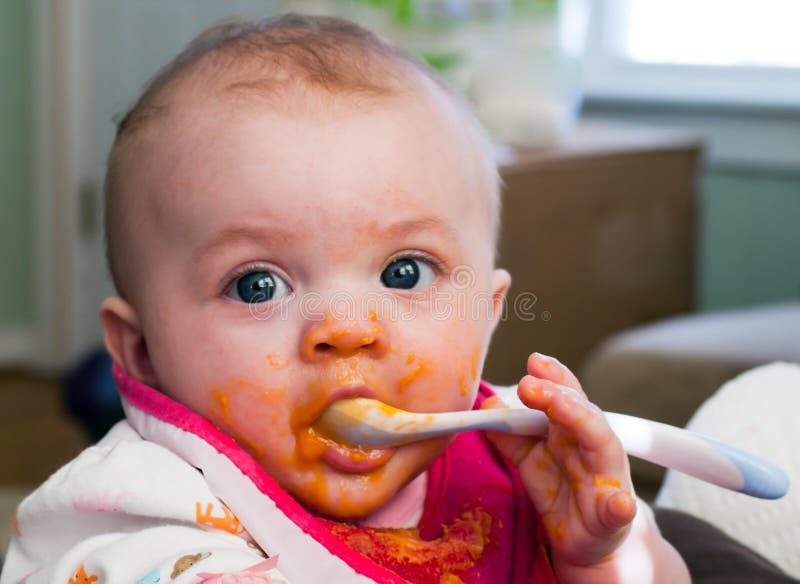 Introductie Van Babyvoeding Stock Foto - Image of sinaasappel ...