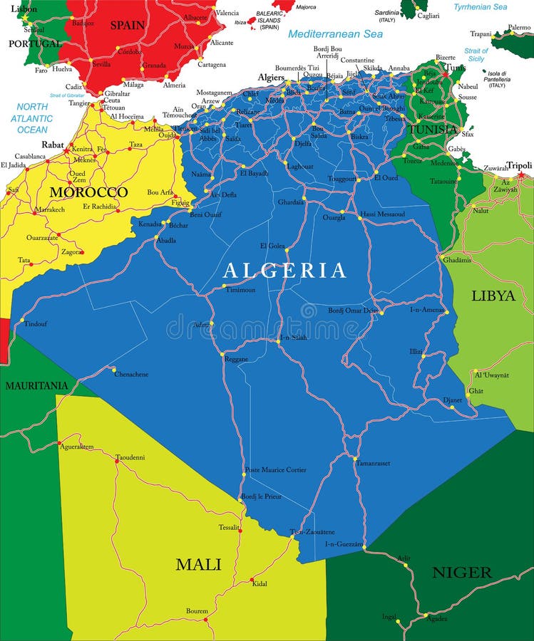 De kaart van Algerije vector illustratie. Illustratie bestaande uit ...
