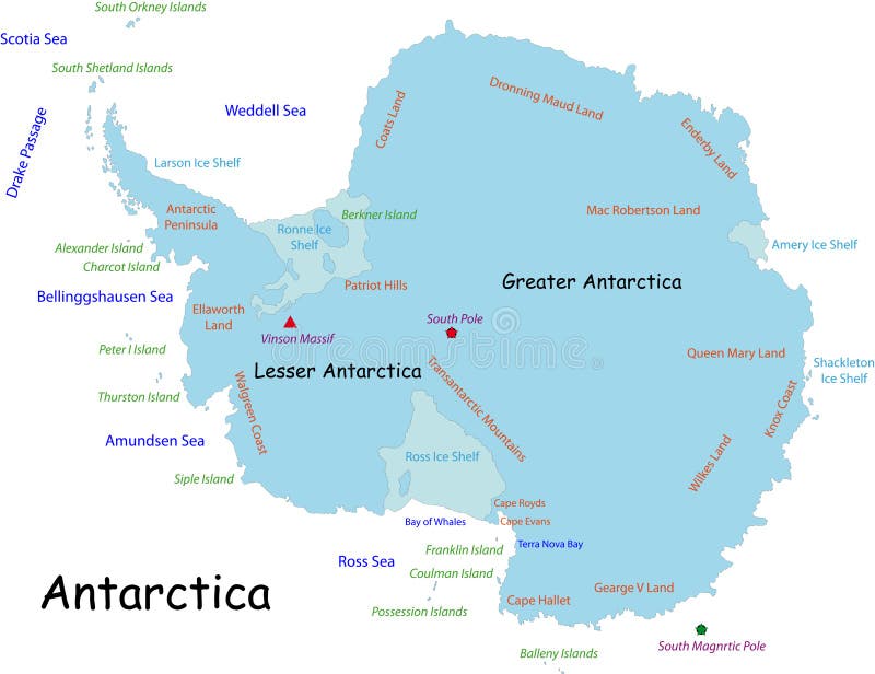 Kaart van Antarctica vector illustratie. Illustration of grijs - 9051229